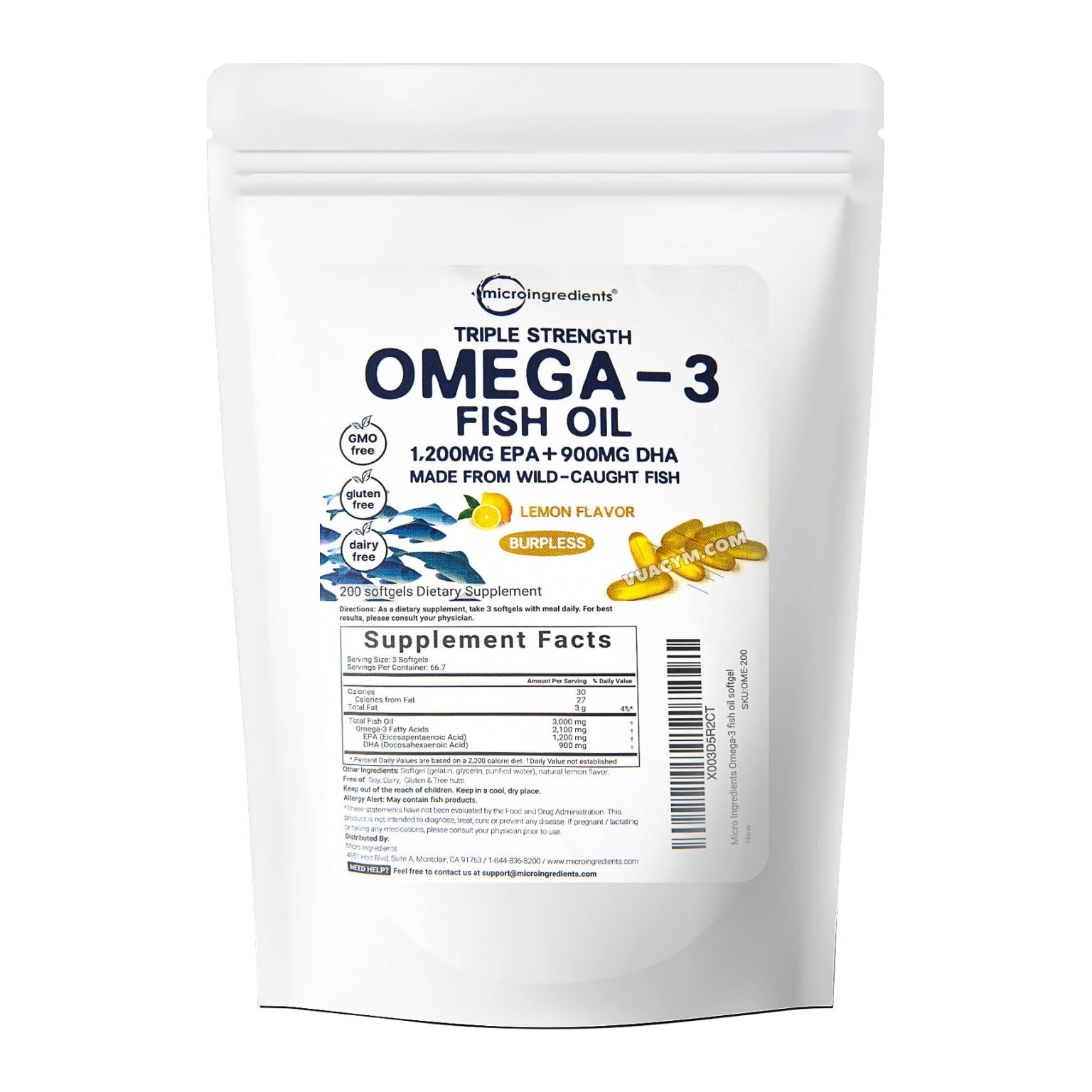 Micro Ingredients Omega-3 Fish Oil 200 Viên - Giá Ưu Tiên