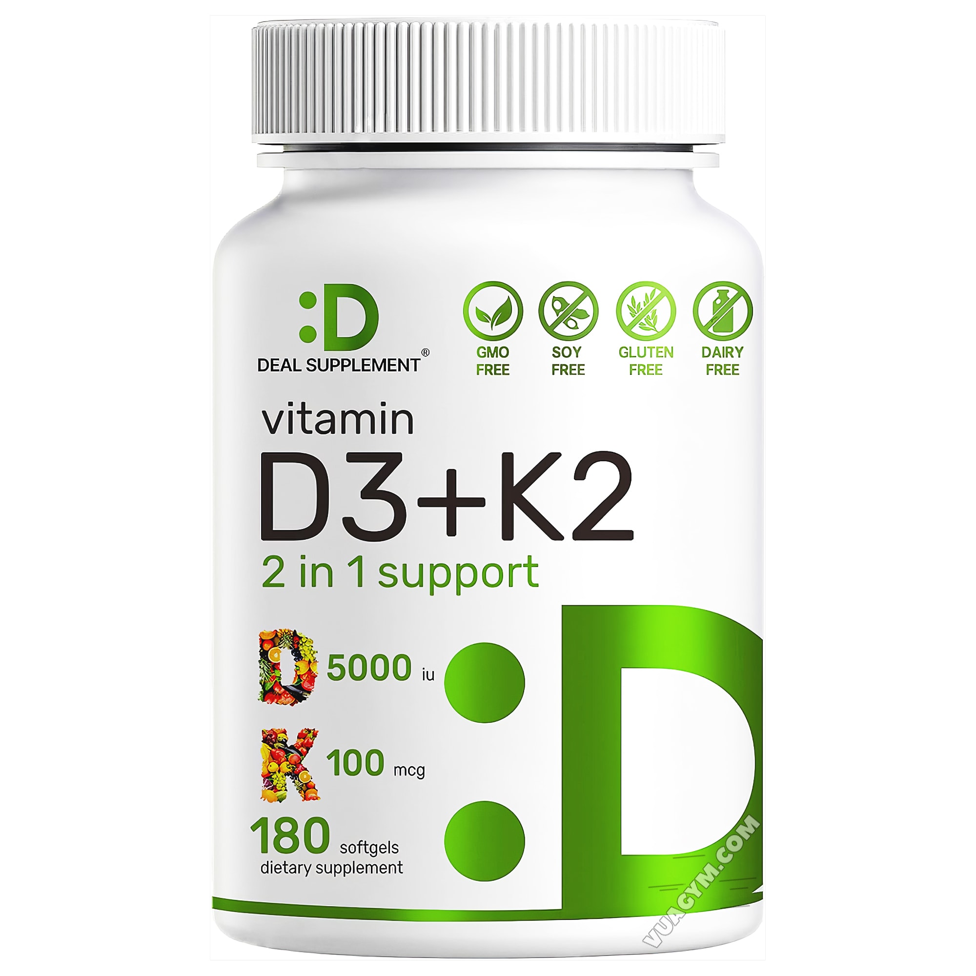Deal Supplement Vitamin D3 5000IU + K2 100mcg 180 Viên