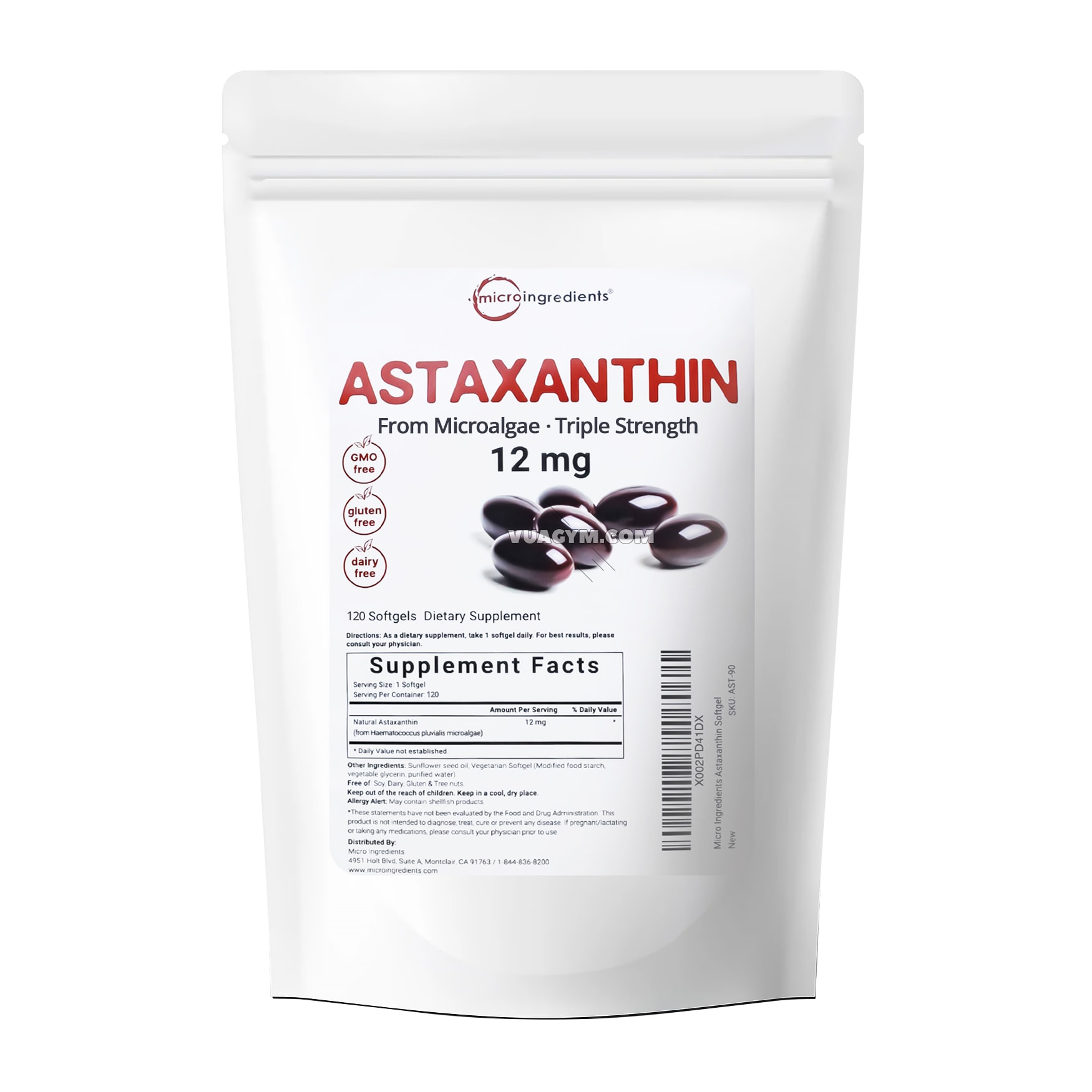 Micro Ingredients Astaxanthin 12mg 120 Viên - Giá Ưu Tiên